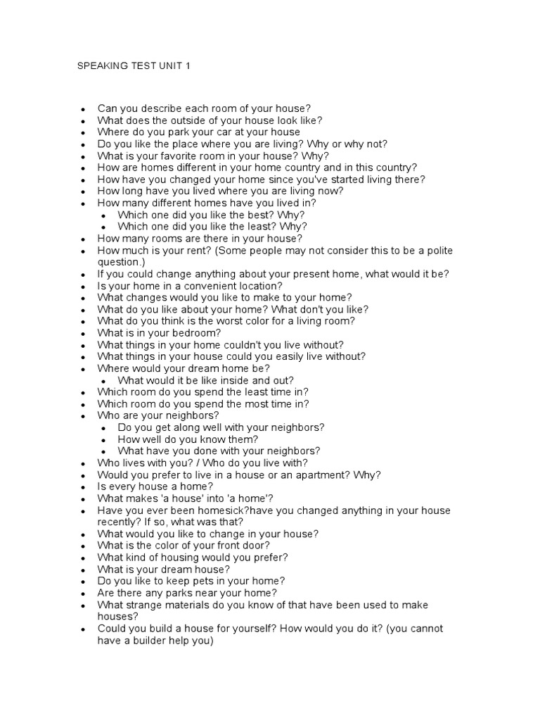 Speaking Test Unit 1 | PDF | Gardens