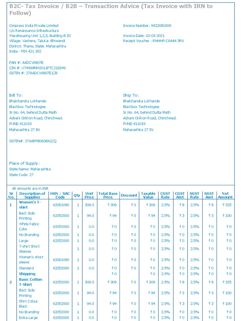 Vista Print TaxInvoice | PDF | Invoice | T Shirt