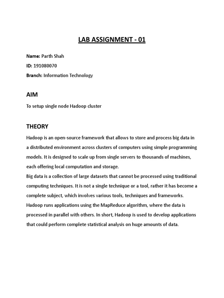 BDA Lab Assignment 1 PDF | PDF | Apache Hadoop | File System BDA Lab Assignment 1 PDF | PDF | Apache Hadoop | File System