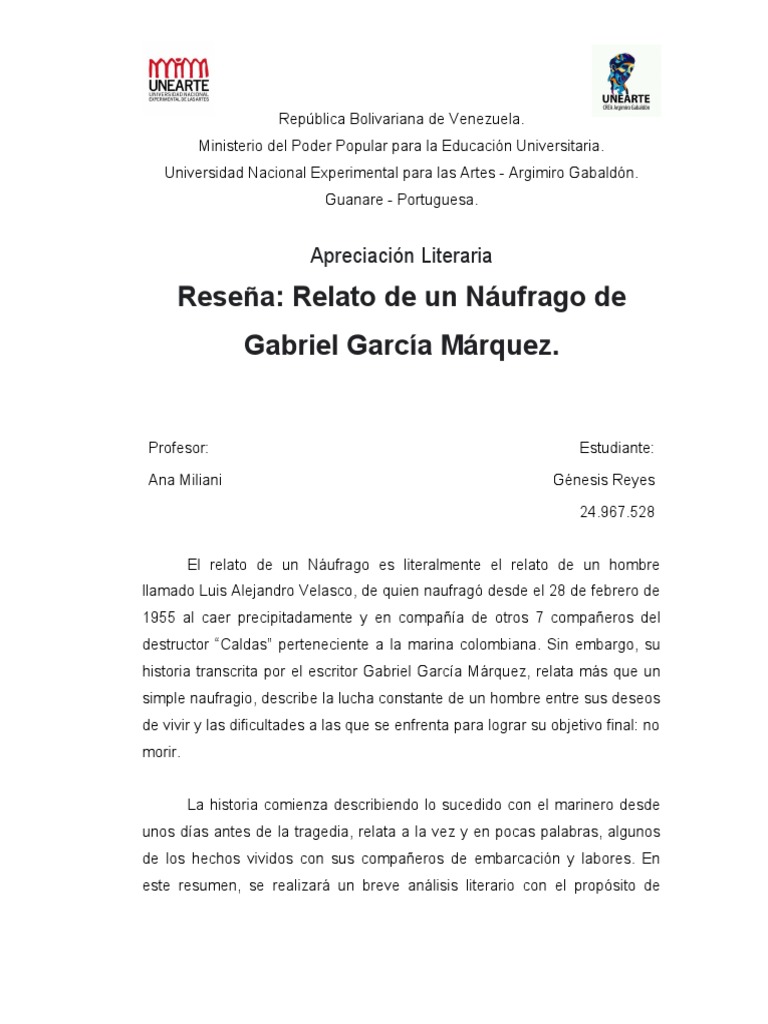 Reseña - Relato de Un Náufrago Por Gabriel García Márquez | PDF