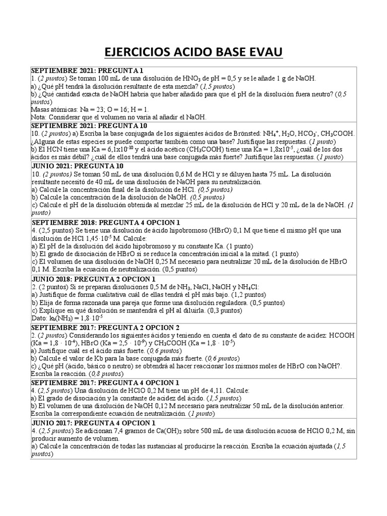 Ejercicios Acido Base Evau | PDF