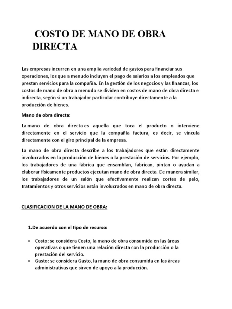 Costo y Gestión de Mano de Obra Directa | PDF | Pensión | Salario