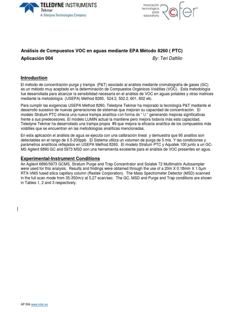 Ap 004 Analisis Voc en Agua Mediante Epa Method 8260 PTC | PDF ...