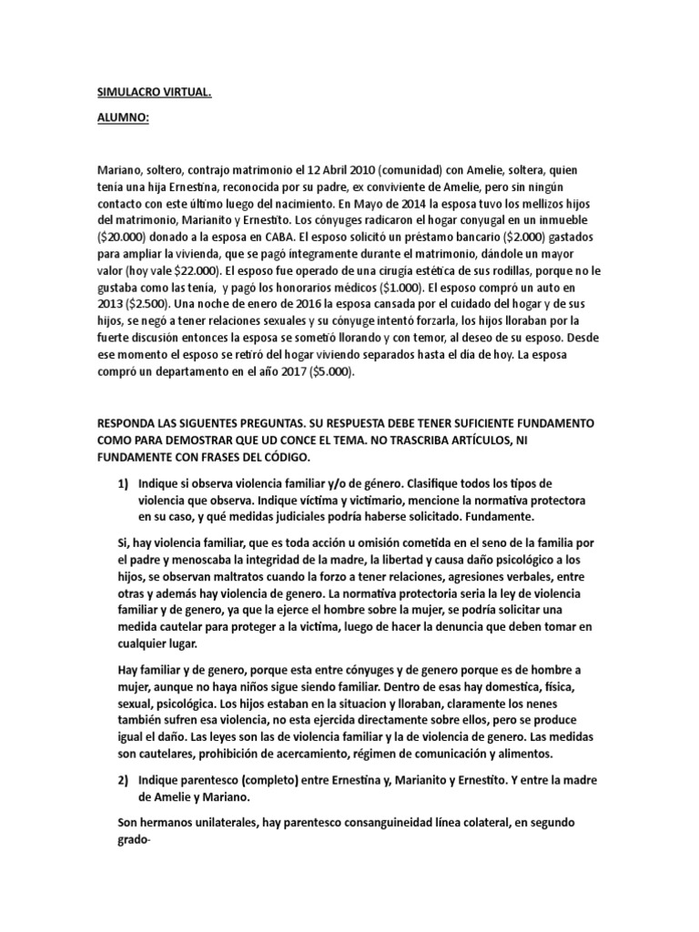 SIMULACRO VIRTUAL1°.odt | PDF | Divorcio | Violencia