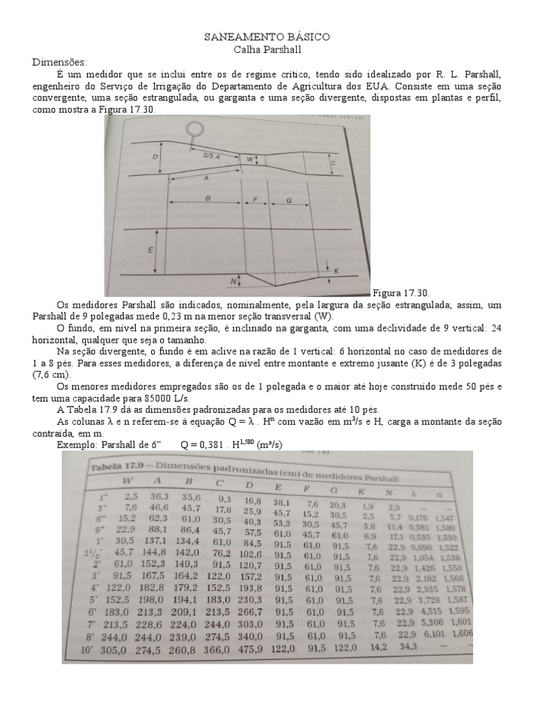 Aula 6 - Calha Parshall | PDF | Vertedouro | Descarga (hidrologia)