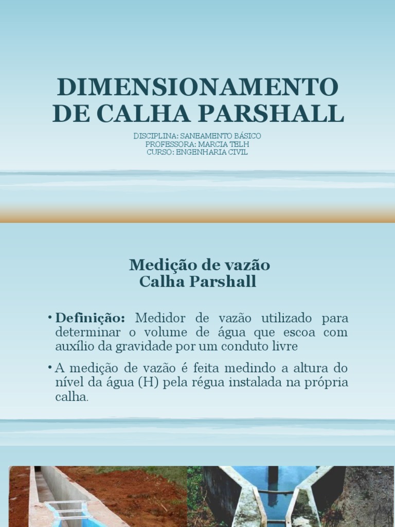Aula 5 - Dimensionamento de Calha Parshall | PDF | Descarga (hidrologia ...