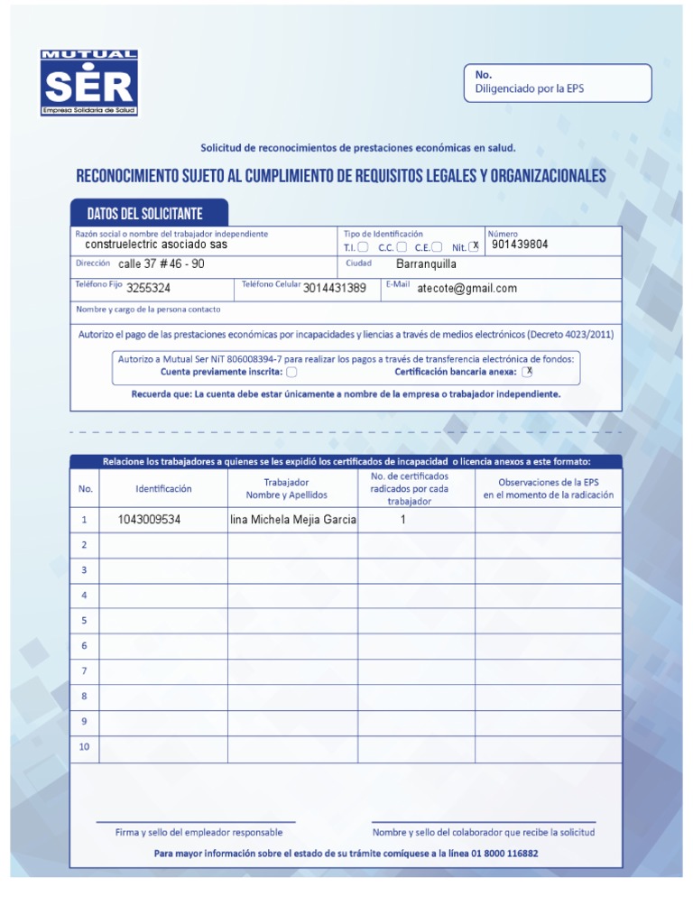 Formato Licencia Incapacidad Mutual Ser PDF | PDF