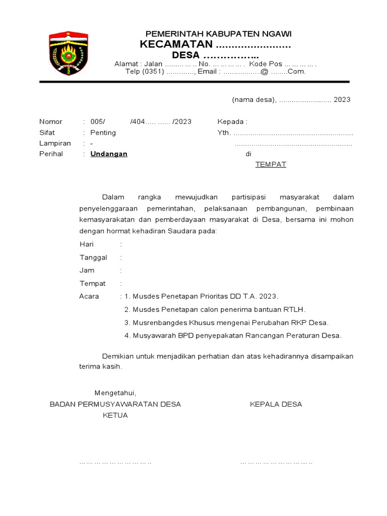 Contoh Undangan Musdes | PDF