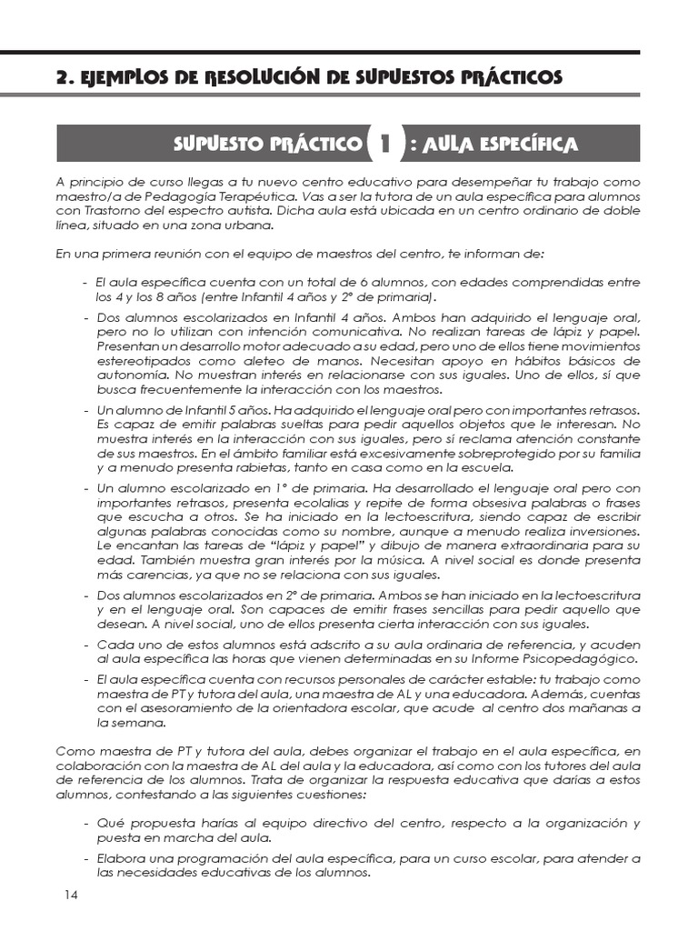 Supuesto Ejemplo Pedagogía Terapeútica PDF | PDF | Espectro autista ...