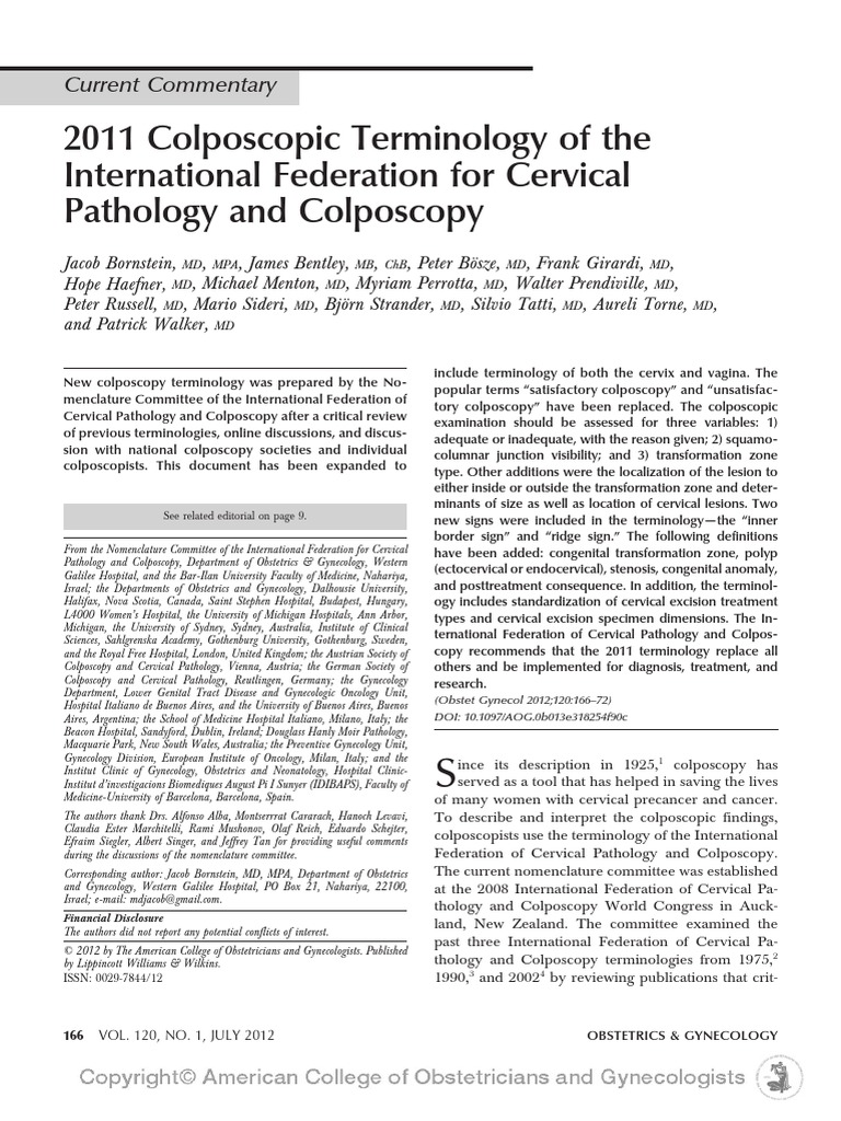 2011 Colposcopic Terminology of The International Federation For Cervical Pthology and Colpos ...