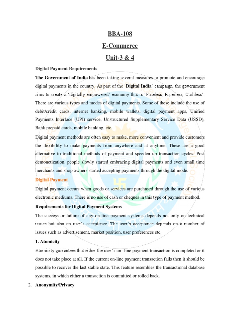 BBA-108 - E-Commerce Unit THREE & FOUR | PDF | Encryption | Public Key Cryptography