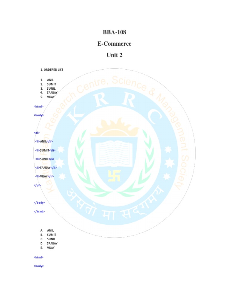 BBA-108-E-Commerce Unit-TWO PDF | PDF | Html | Html Element