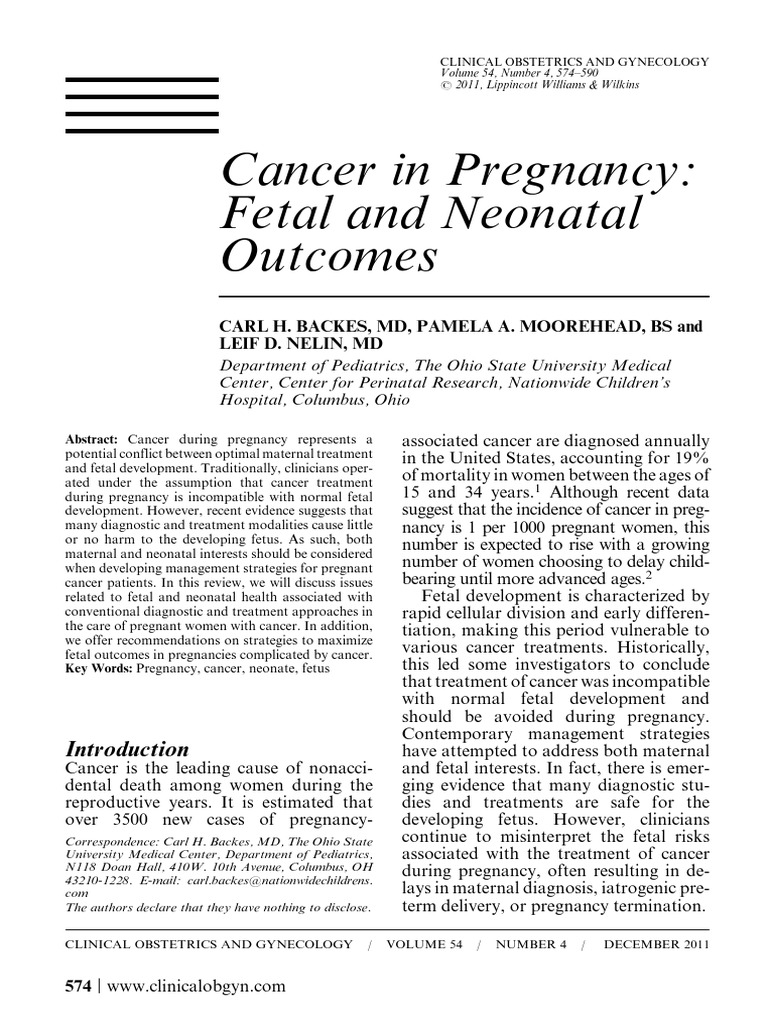 Manejo Cancer in Pregnancy Fetal and Neonatal Outcomes | PDF ...