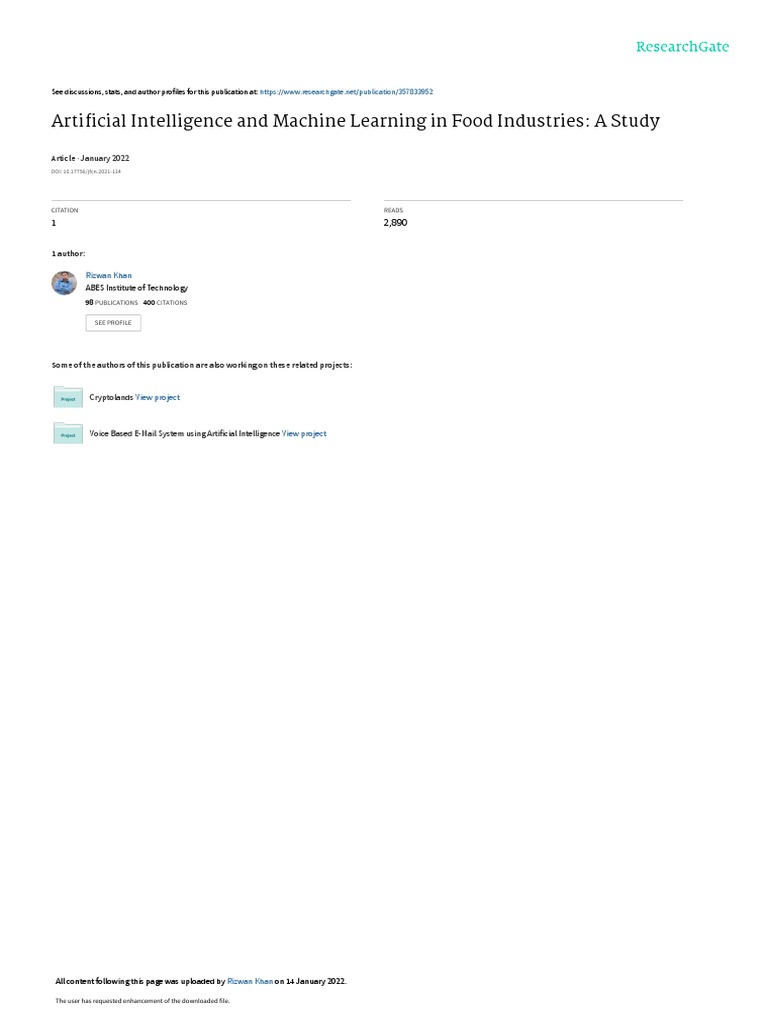 Ai In Food Industry Pdf Pdf Artificial Intelligence Intelligence