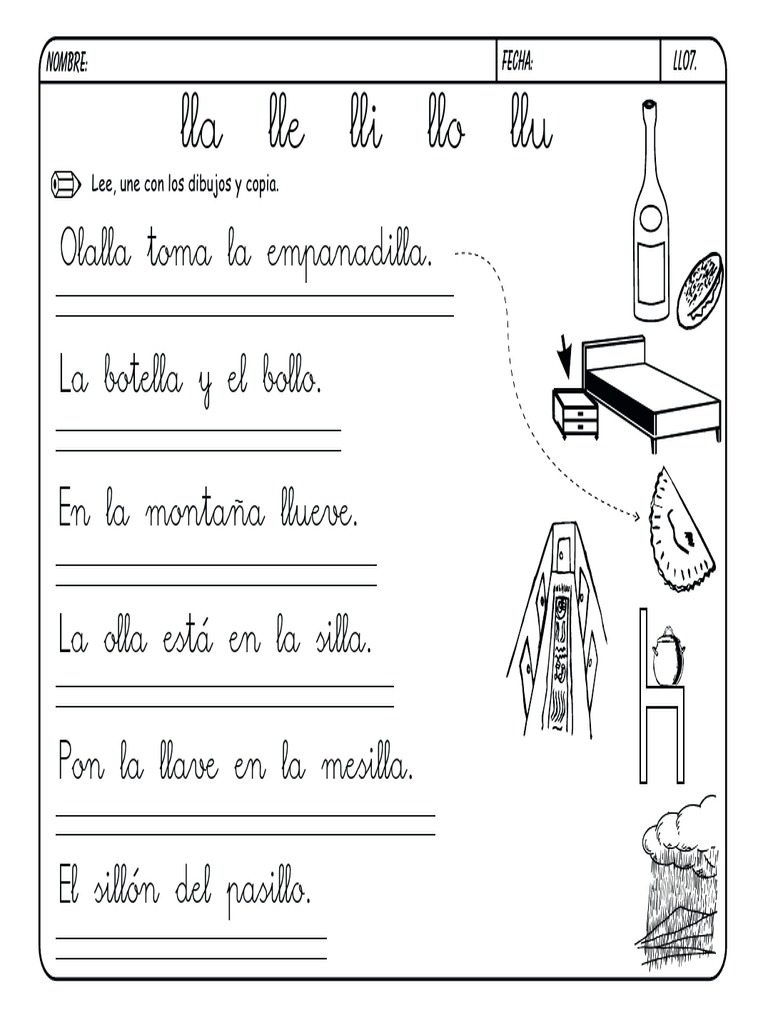 Actividades educativas con sílabas "lla, lle, lli, llo, llu" | PDF