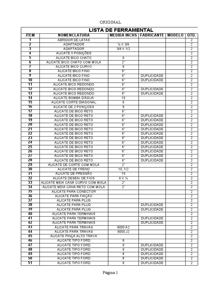 Lista de Ferramental Definitiva | PDF | Máquinas | Artesanato