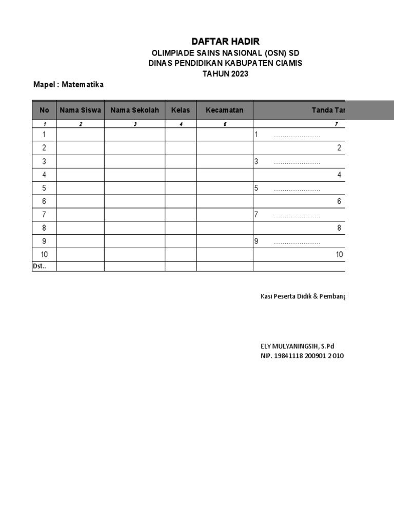 Daftar Hadir OSN 2023 | PDF