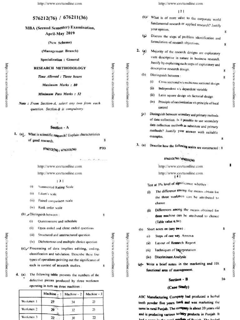 Mba 2 Sem 576212 Research Methodology May 2019 PDF | PDF