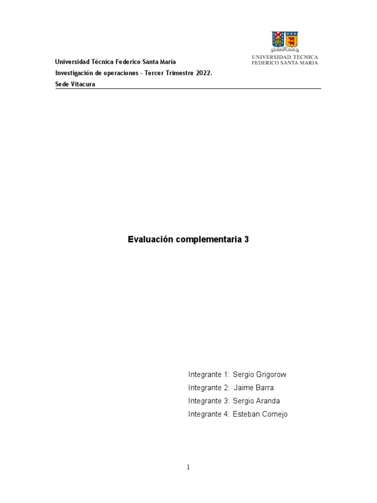 Evaluación Complementaria 3 - Grigorow - Barra - Aranda - Cornejo | Descargar gratis PDF | La ...