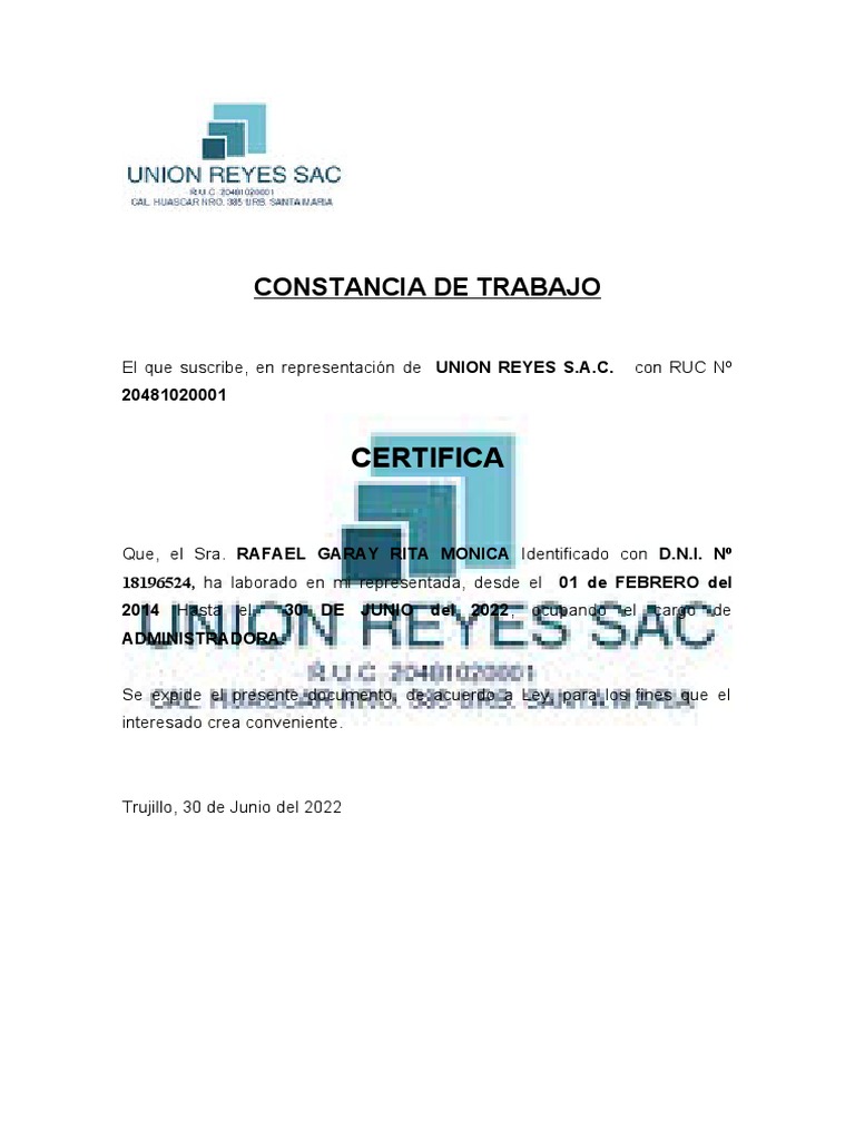 Certificado de Trabajo - Rita Rafael | PDF