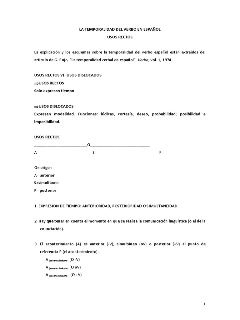 La Temporalidad Verbal (Usos Rectos) | PDF | Mecánica del lenguaje ...