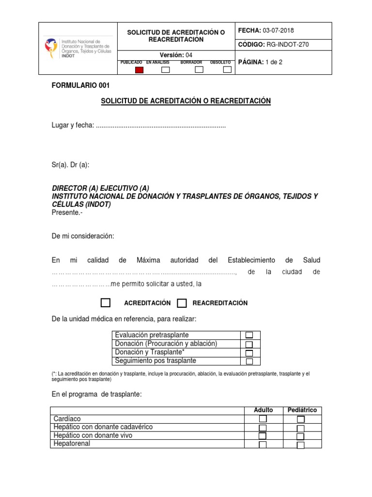 ANEXO 1 Solicitud de AcreditacionV4 RG 270 | PDF | Transplante de organo | Donación