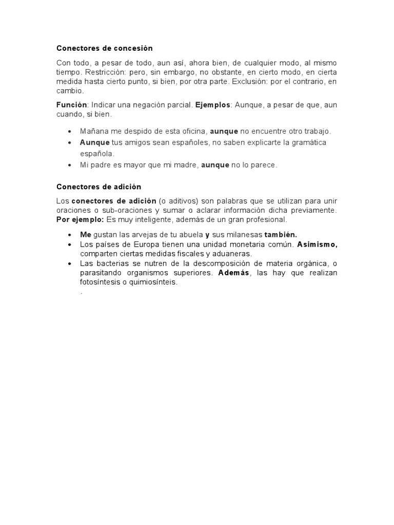 Ejemplos de conectores de concesión | PDF
