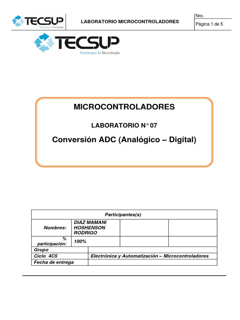 Lab 07 Conversión ADC | PDF | Conversor analógico a digital | Electrónica