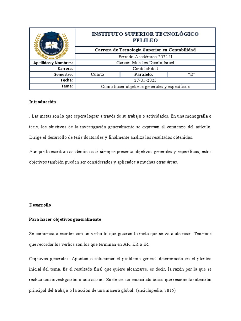 Objetivos Generales Y Especificos Pdf 4526