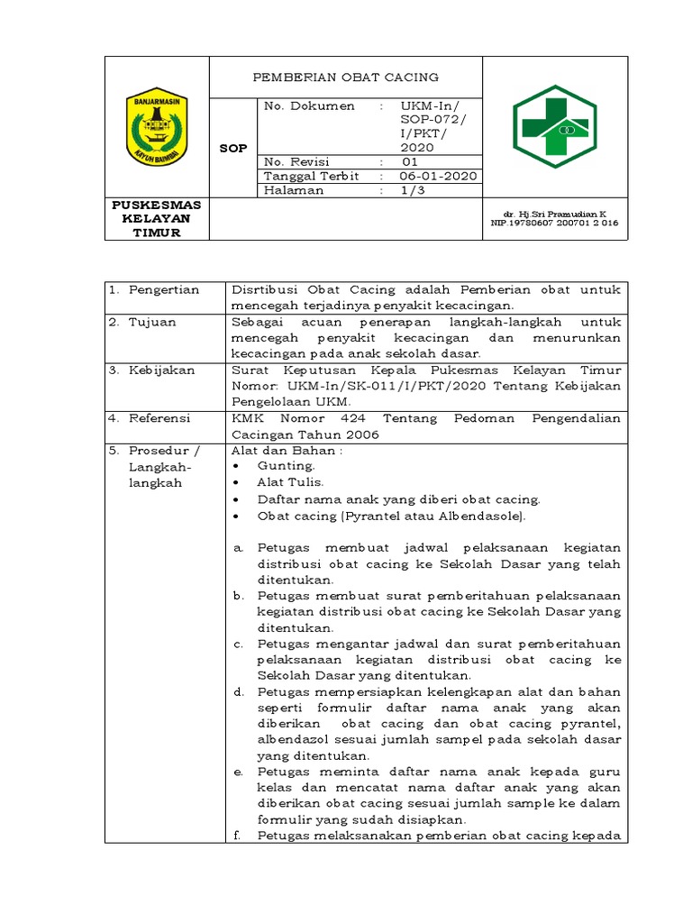 SOP Pemberian Obat Cacing | PDF