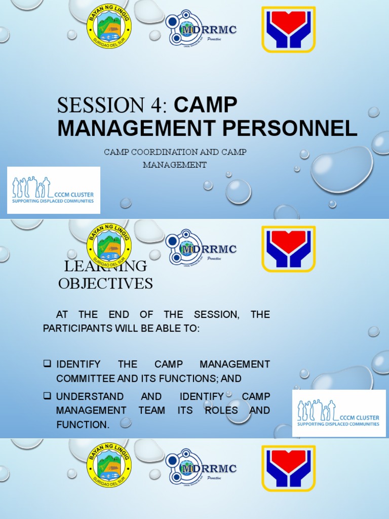 Session 4 - Camp Management Team | PDF | Wash | Internally Displaced Person
