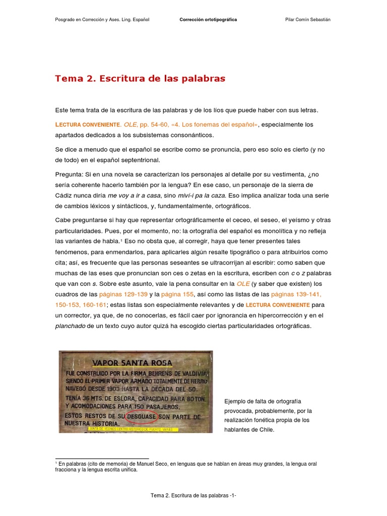 Tema 2. Escritura de Las Palabras | PDF | Lengua española | Ortografía