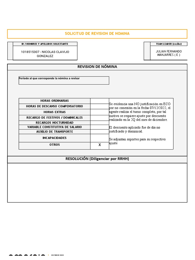 Reclamacion de Nomina Formato Nicolas Clavijo | PDF