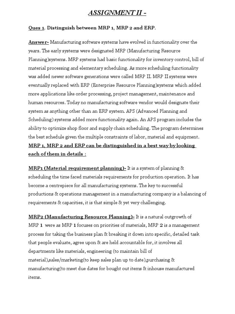 Operations Management- Assignment 2 | Enterprise Resource Planning ...
