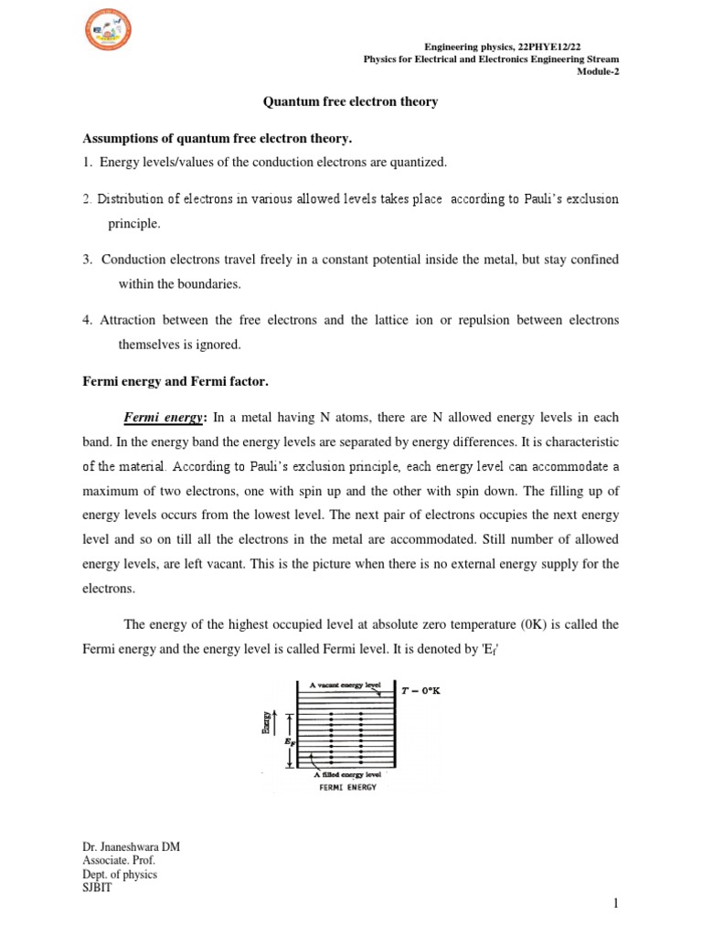Quantum Free Electron Theory Assumptions of Quantum Free Electron ...