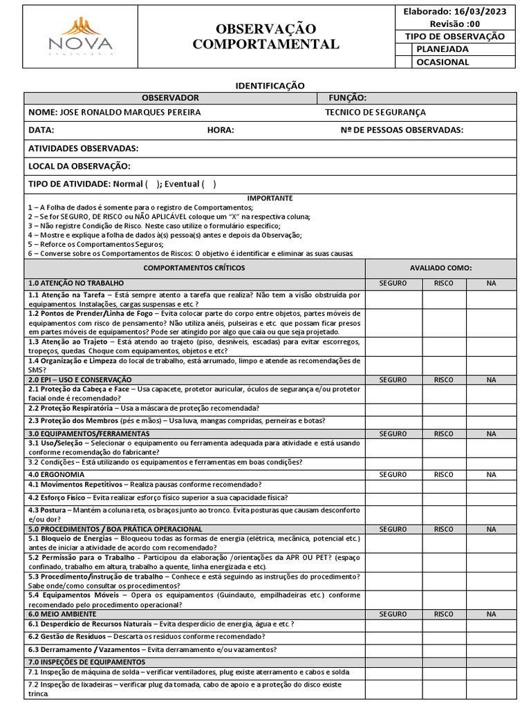 Auditoria-Comportamental-Check List | PDF | Desperdício