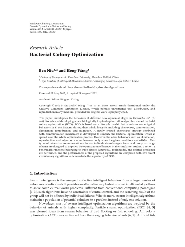 Bacterial Colony Optimization Pdf Mathematical Optimization Chemotaxis