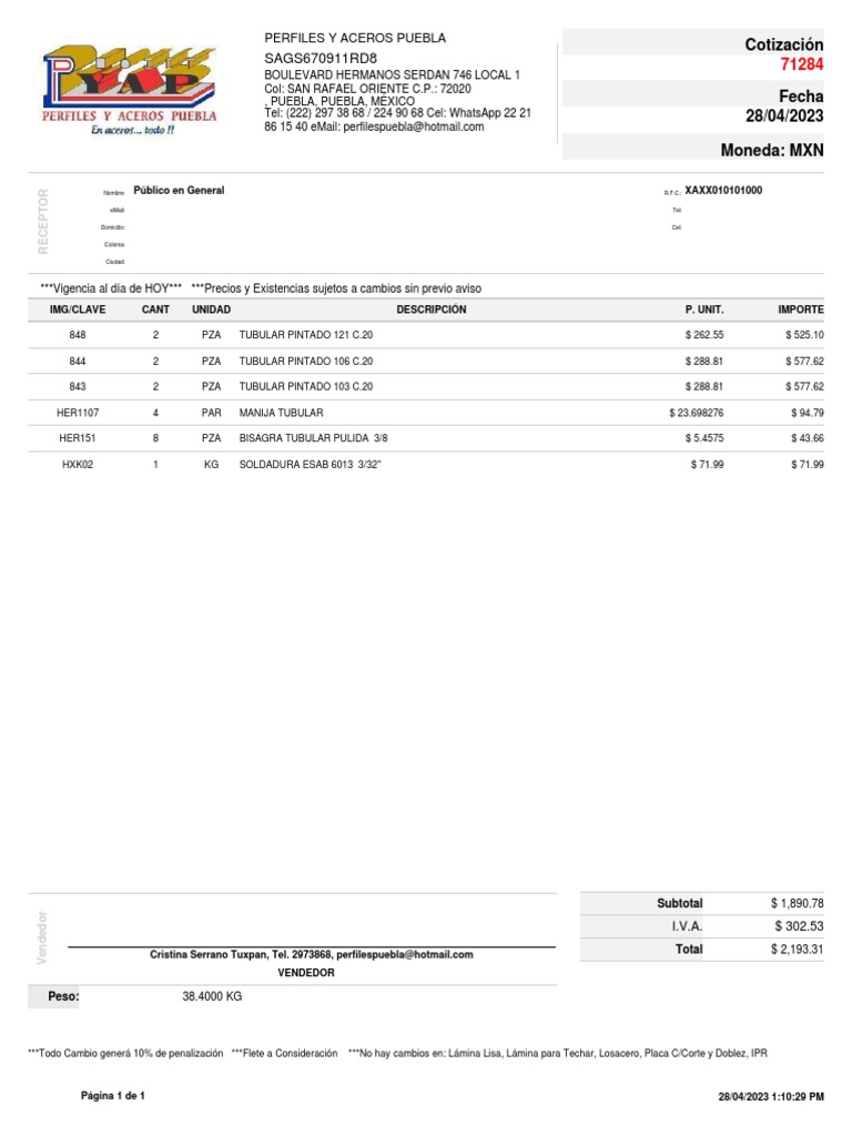 Cotización 71284 | PDF | Bancario | Servicios financieros