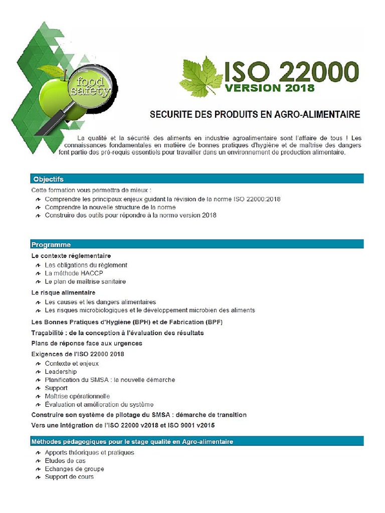 Programme - ISO 22000 PDF | PDF