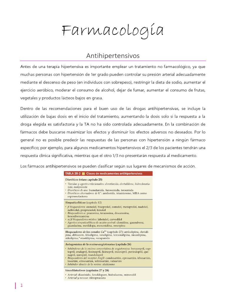 Resumen Farmacos ANTIHIPERTENSIVOS | PDF | Hipertensión | Medicamentos ...
