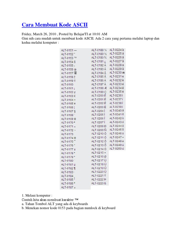 Cara Membuat Kode ASCII Di Notepad | PDF