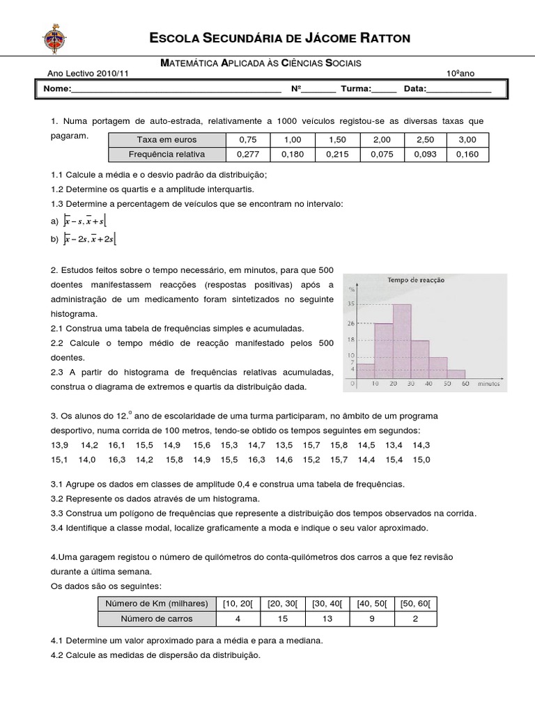 9. Ficha de Trabalho - Dados discretos e continuos MACS | PDF ...