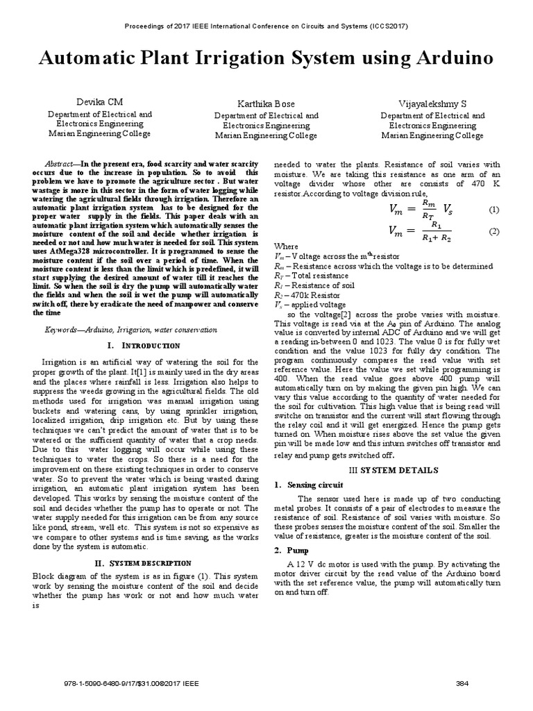 Automatic Plant Irrigation System Using Arduino 2017 | PDF | Irrigation ...