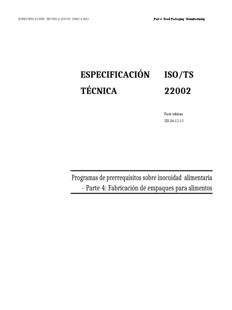 ISO TS 22002-4-2013 Fabricación de Empaques para Alimentos | PDF ...
