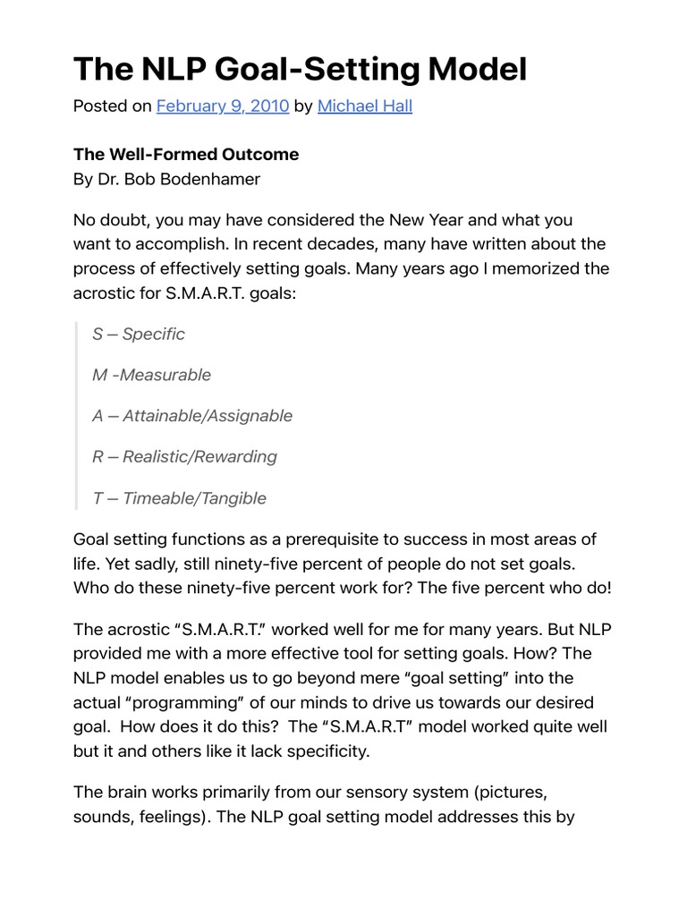 NLP Goal Setting for Success | PDF | Goal | Goal Setting