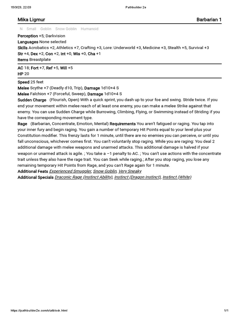 Pathbuilder 2e Mika | PDF