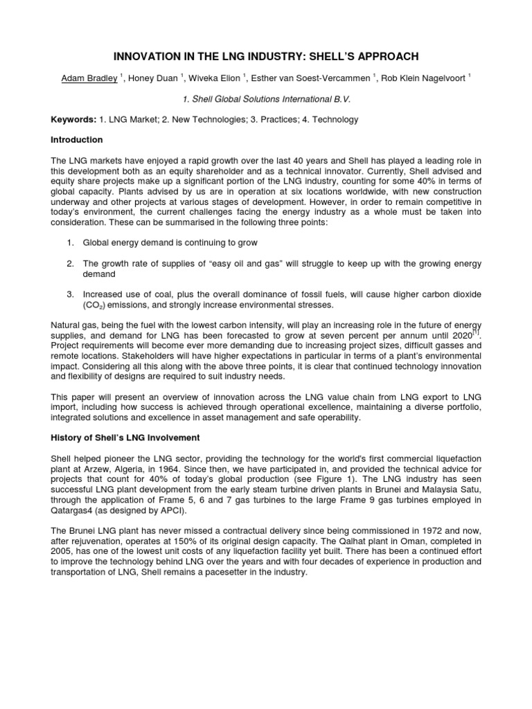 Shell's LNG Innovation Strategies | PDF | Liquefied Natural Gas | Gas ...
