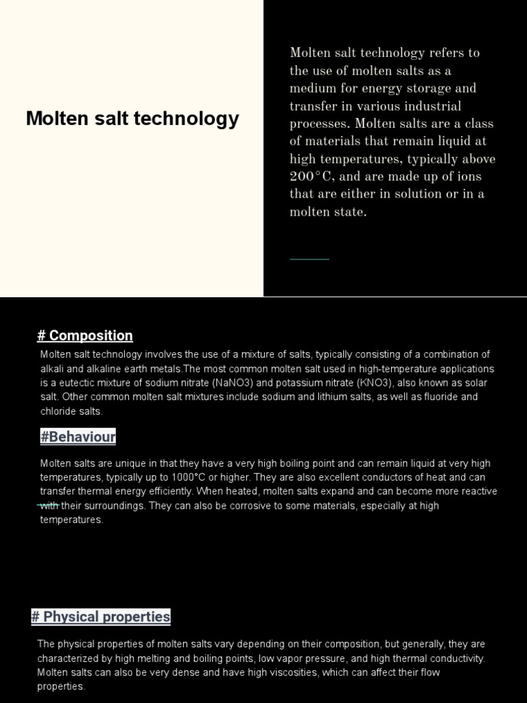Molten Salt Technology Overview | PDF | Heat Treating | Salt (Chemistry)