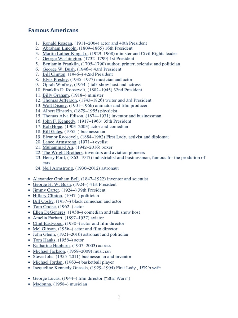 Notable Americans Throughout History | PDF