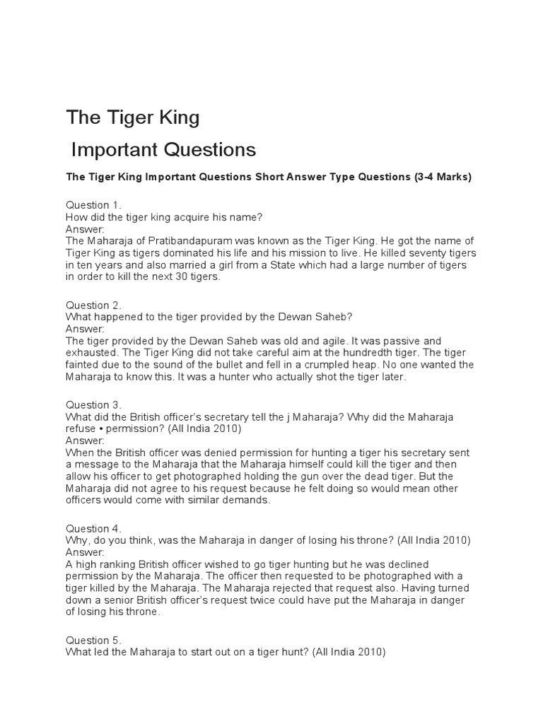 Tiger King Extra Ques Ans | PDF | Tiger | Hunting